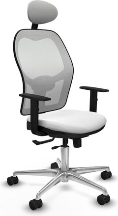 Piqueras y Crespo Wei&szlig;er Computerstuhl mit 1D-Armen, h&ouml;henverstellbare Lendenwirbelst&uuml;tze und festes Kopfteil, ausgestattet mit Syncro/Traslack und injiziertem Schaumst
