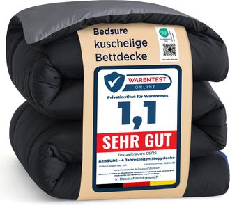 Bedsure Bettdecke 200x200 Ganzjahresdecke Steppdecke - Bettdecke Ohne Bezug 200x200cm 300GSM - 4 Jahreszeiten Bettdecken Wende Schwarz/Grau, Weiche Warm Duvet