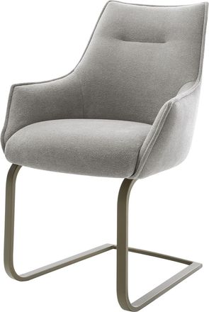 DELIFE Schwingstuhl Alja-Flex mit Armlehnen Freischwinger flach Effektfinish Titan Strukturstoff Soft Grau Taschenfederkern