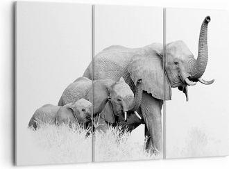 Arttor Bilder auf Leinwand Elefanten Familie Schwarz und Weiß Leinwandbild 105x70cm Wandbilder Dekoration Wohnzimmer Schlafzimmer Set 3 teilige Groß Wanddeko