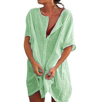 Generic Robe de Plage Femme Plage Chemise Col Rond CacheMaillots et Sarongs Plage Bikini Cover Up pour Maillot de Bain Casual Robe de Maillot Beachwear Blouse