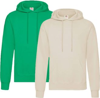 Fruit Of The Loom Herren Kapuzenpullover S M L XL XXL 3XL 4XL 5XL auch Sets, 1x Maigr&uuml;n + 1x Natur + 1x HL-Kauf Notizblock, XXL