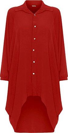 WearAll Femmes Grande Taille Batwing Chemise Robe Longue Manche Trempette Ourlet Salut Il Bouton Collier Dames - Rouge - 52-54