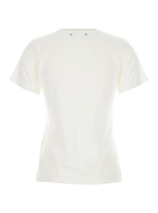 Golden Goose Womens White Crew Neck T-Shirt With Front Embroidery Viscose Polyamide T-Shirts & Jerseys