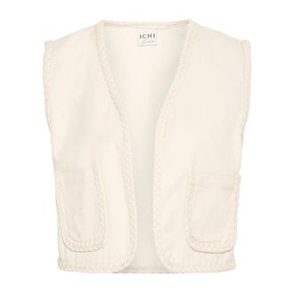 Ichi Ichi, Femme, Vestes, Beige, Taille: 40 FR Gilet court ouvert Bouleau