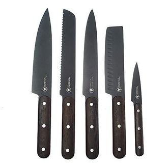 Laguiole Set de 5 couteaux de cuisine - Lame noire - Manche en bois de hêtre - - - multicolore