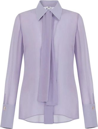 Elisabetta Franchi Femme, Blouses et Chemises, Violet, Taille: 44 FR Chemise en Georgette et Cr&ecirc;pe avec Lavalli&egrave;re