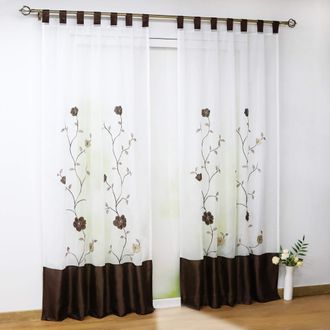Joyswahl Voile Gardine transparenter Vorhang mit Bestickerei Blumen »Rose« Schals Fenster Vorhänge BxH 140x225cm Kaffee mit Schlaufen 2 Stück