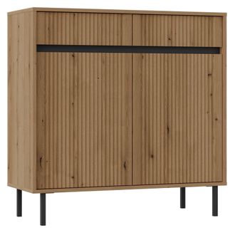 Selsey Osaka Kommode Wei&szlig; mit Schubladen 100 x 100,2 x 40 cm - 2-T&uuml;rig, 4-F&auml;cher Sideboard - Stilvolles Design, Gerillte Fronten - MDF & Laminat Sandbeige/Ei