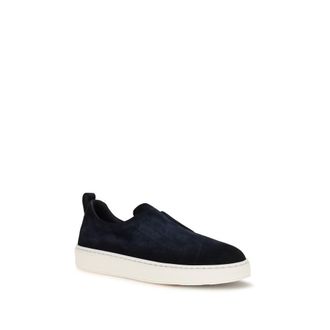 Santoni Suede Slip-On Sneaker - Navy