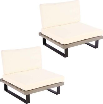 Hhg Neuwertig] 2er-Set Lounge-Sessel HHG 469, Garten-Sessel, Spun Poly Akazie Holz FSC-zertifiziert Alu grau, Polster cremewei&szlig;