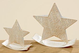 Boltze Stern Wippe Schaukel Eisen Dekostern Tischdeko Vintage wei&szlig; Landhausstil 2er Set