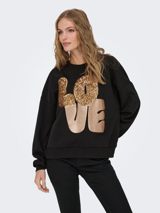 Only Sweatshirt ONLY ONLLALLY L/S LOVE O-NECK CS SWT, Damen, Gr. XS, schwarz print:love, Sweatware, Obermaterial: 60% Baumwolle, 40% Polyester, bedruckt, r
