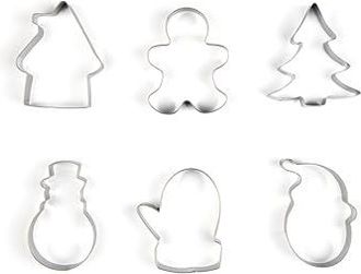Excelsa Wonderful Ginger Set mit 6 Ausstechformen für Weihnachten, aus Stahl, Form Häuschen, Lebkuchenmann, Tanne, Schneemann, Handschuh, Weihnachtsmann