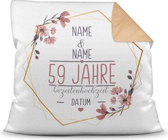 Tassendruck Kissen Hochzeitstag Gezeiten Hochzeit - mit Name & Datum selbst gestalten - 59 Jahre Ehe, Geschenk Hochzeit, Jubiläum, Jahrestag - Farbkissen Rückseit