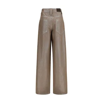 Brunello Cucinelli Lurex Wide-Leg Jeans - Beige