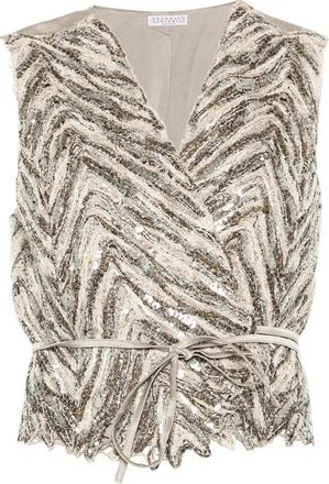 Brunello Cucinelli Femme, Blouses et Chemises, Multicolore, Taille: 38 FR Gilet &Eacute;blouissant &agrave; Broderies Chevron