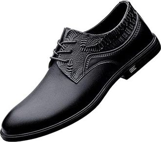 Generic Chaussures Oxford habillées for Hommes, à Lacets, Bout Rond, en Similicuir gaufré Crocodile, Talon carré, antidérapantes, for Bal de Promo(Noir,40 EU)