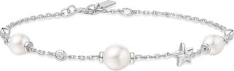 Ania Haie Damen Armband MISS DAINTY Shell Pearl and Star Station aus 925 Sterling Silber, besetzt mit 4 Muschelperlen und 7 Zirkonia, L&auml;nge: 16,5 + 2 cm Verl&auml;ng