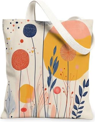Generic Sac fourre-tout en toile avec motif de pissenlit printanier pour faire du shopping, 33 x 38,1 cm, motif floral r&eacute;tro du milieu du si&egrave;cle, sac d&eacute;piceri