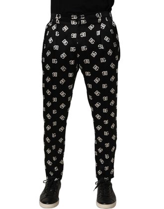 Dolce & Gabbana Mens Logo-Printed Silk Trousers Black