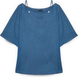 Fiorella Rubino Femme, Blouses et Chemises, Bleu, Taille: 42 FR Blouse &agrave; Encolure Bateau