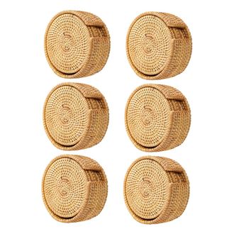 Cabilock 6 St&uuml;ck Rattan Untersetzer Teeuntersetzer Aus Naturmaterial 8cm Hitzebest&auml;ndig F&uuml;r Kaffee Und Teetassen Tischschutz Und Dekoration