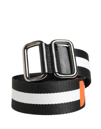 Dolce & Gabbana Men Black White Nylon Logo Metal Buckle Belt And Calf