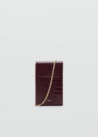 Mango Housse t&eacute;l&eacute;phone portable effet croco brillant bordeaux - Femme - Taille unique - MANGO