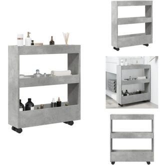 vidaXL Chariot de rangement étroit 3 niveaux gris béton - Chariot De Rangement Étroit - Chariots De Rangement Étroits - Chariot De Rangement Mince - Chariot
