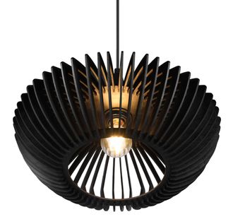 Trio Leuchten Pendelleuchte Colino 315900132, Metall Schwarz matt, Schirm Holz Schwarz matt, exkl. 1x E27, Schwar