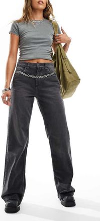 Free People Tinsley - Jeans in Schwarz mit hohem Bund und lockerem, geradem Schnitt