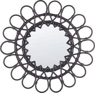 Beliani Origineller Wandspiegel schwarz aus Rattan in Sonnenform rund Boho 60 cm Babai