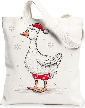 Generic Sacs fourre-tout en toile doie amusants, sacs de courses r&eacute;utilisables, l&eacute;gers et lavables avec bandouli&egrave;re, blanc, 13x15 Inch