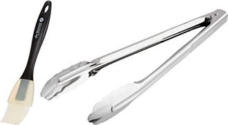 De Buyer 4788.30N -Pince Cafeteria INOX l. 30cm & 4807.00N -Pinceau Patissier Silicone - Noir - l.19.5 cm