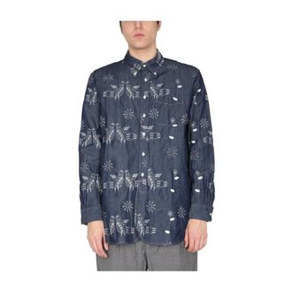 Engineered Garments Homme, Chemises, Bleu, Taille: S Chemise Broderie en Denim de Coton Bird