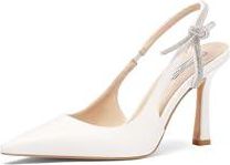 Queen Helena K3347 Chaussures &eacute;l&eacute;gantes &agrave; talons hauts &agrave; bout ferm&eacute; avec strass pour femme, Blanc PU, 41 EU