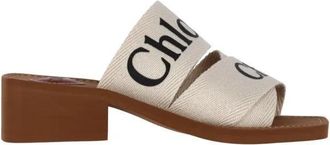 Chlo&eacute; Sandalen - Slip-On Linen Sandals With Contrast Logo Detailing - Gr. 36 (EU) - in Beige - f&uuml;r Damen