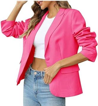Generic 2026 Vestes pour femmes Automne et Hiver Revers Slim Fit Costume Veste Mode Poche Un Bouton Haut Formel &agrave; Manches Longues, rose, XXL