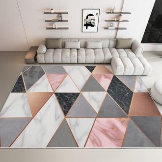 Generic Tapis Lavable &agrave; Poils Courts, Tapis Antid&eacute;rapant Doux &Eacute;l&eacute;gance Marbre G&eacute;om&eacute;trique Minimaliste pour Salon Salle &agrave; Manger Chambre &agrave; Coucher et Bureau - 