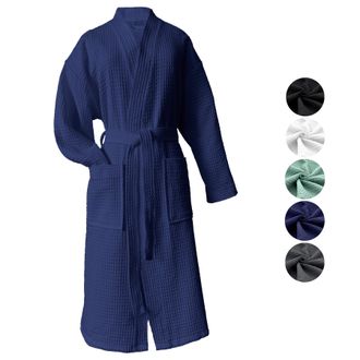 Heimtexland Bademantel Waffelpique Reisebademantel Saunamantel 100% Baumwolle Oekotex leicht schnelltrocknend hautfreundlich f&uuml;r Damen und Herren Typ881 Navy XXXL