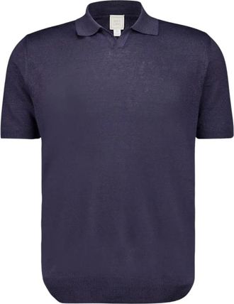 120% Lino Homme, Tops, Bleu, Taille: 2XL Pull en Tricot de Lin Bleu Marine à Col Polo