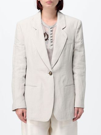 Giorgio Armani Blazer court en lin &agrave; simple boutonnage avec fermeture &agrave; un bouton