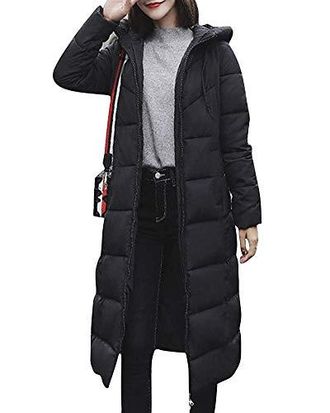 Minetom Hiver Manteau avec Capuche Femme Doudoune Zipp&eacute; Manches Longues &Eacute;paissir Grande Taille Blouson Chic Coupe-Vent &Eacute;tanche Veste Longue Noir FR 42
