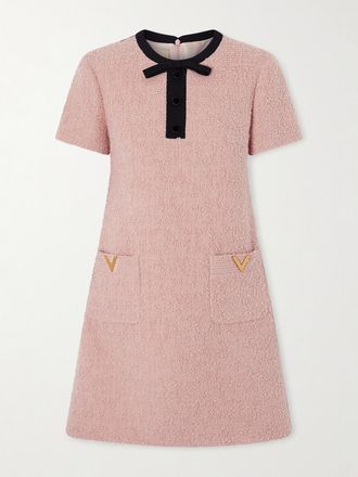 Valentino Garavani Mini-robe En Bouclé De Laine Mélangée À Ornements Et À Noeud - Rose
