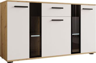 Mirjan24 Kommode Salsa Anrichte Highboard Sideboard Schrank Naturtöne Mehrzweckschrank Wohnzimmerschrank, Anrichte (mit Blauer LED Beleuchtung, Eiche Artisan/W