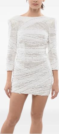 Balmain robe courte &agrave; sequins - Blanc