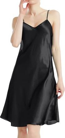 Generic Nuisette Longue Femme, Chemise De Nuit Satin Dété, sous-Robe Doux Confortable, Sleepwear Sensuelle Bretelles, sans Manches, Col en V, sous Vetement Al
