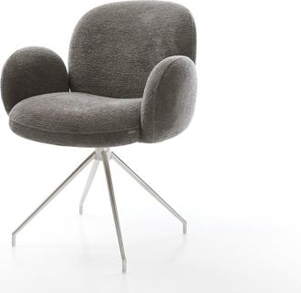 DELIFE Esszimmerstuhl Nube-Flex mit Armlehnen Boucl&eacute; Soft Schlamm Kreuzgestell konisch Edelstahl Taschenfederkern, Esszimmerst&uuml;hle