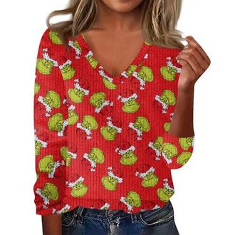 Generic Le Grinch Tshirt Noel Femme Pulls Femmes Pyjama Adulte Noël Vêtements Drole Hiver Pull Costume Vetement The Grinch Chaud Col V 2025 T-Shirts Sweatshir